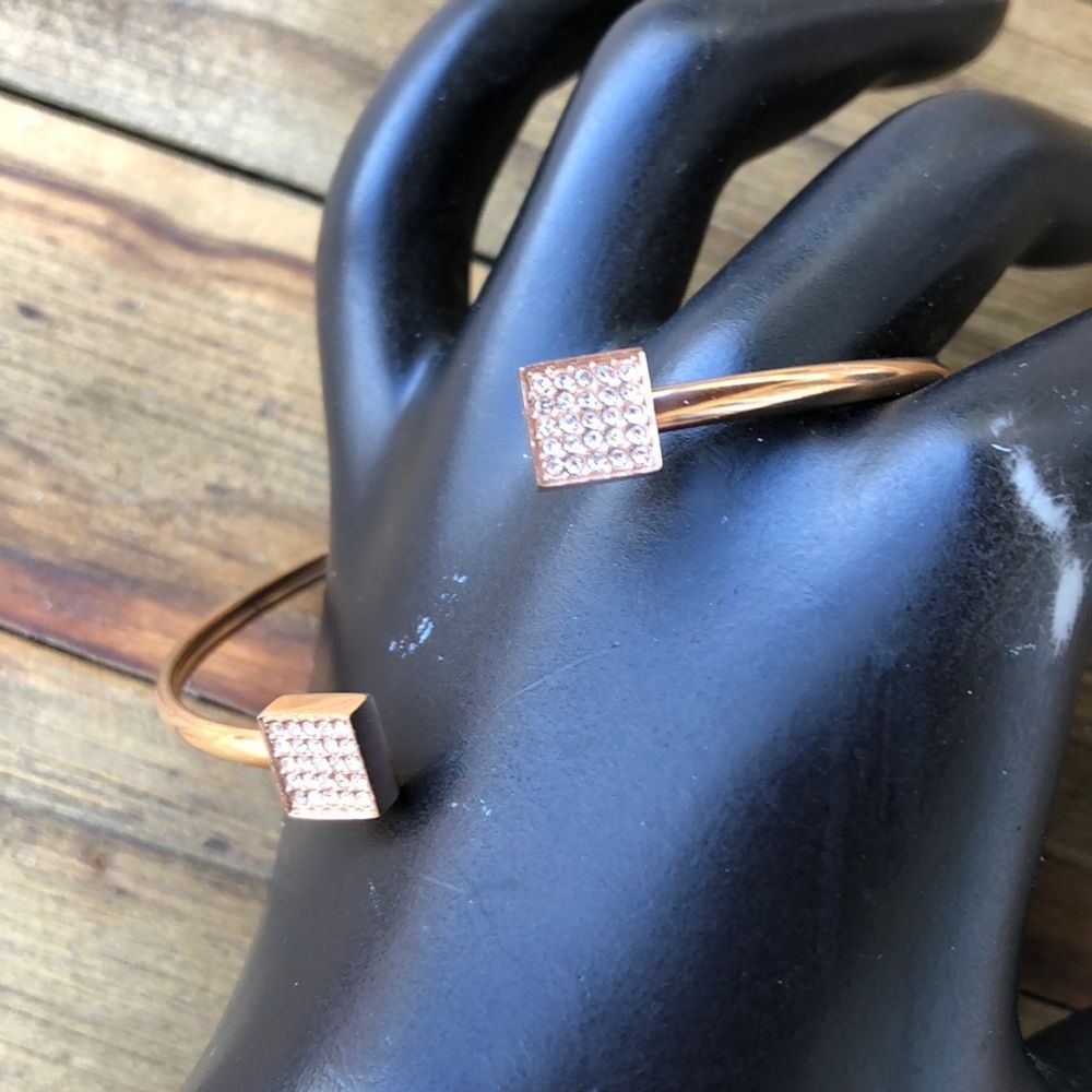 31- Fossil Rose Gold Tone Pave Crystal Squared Asymme… - Gem